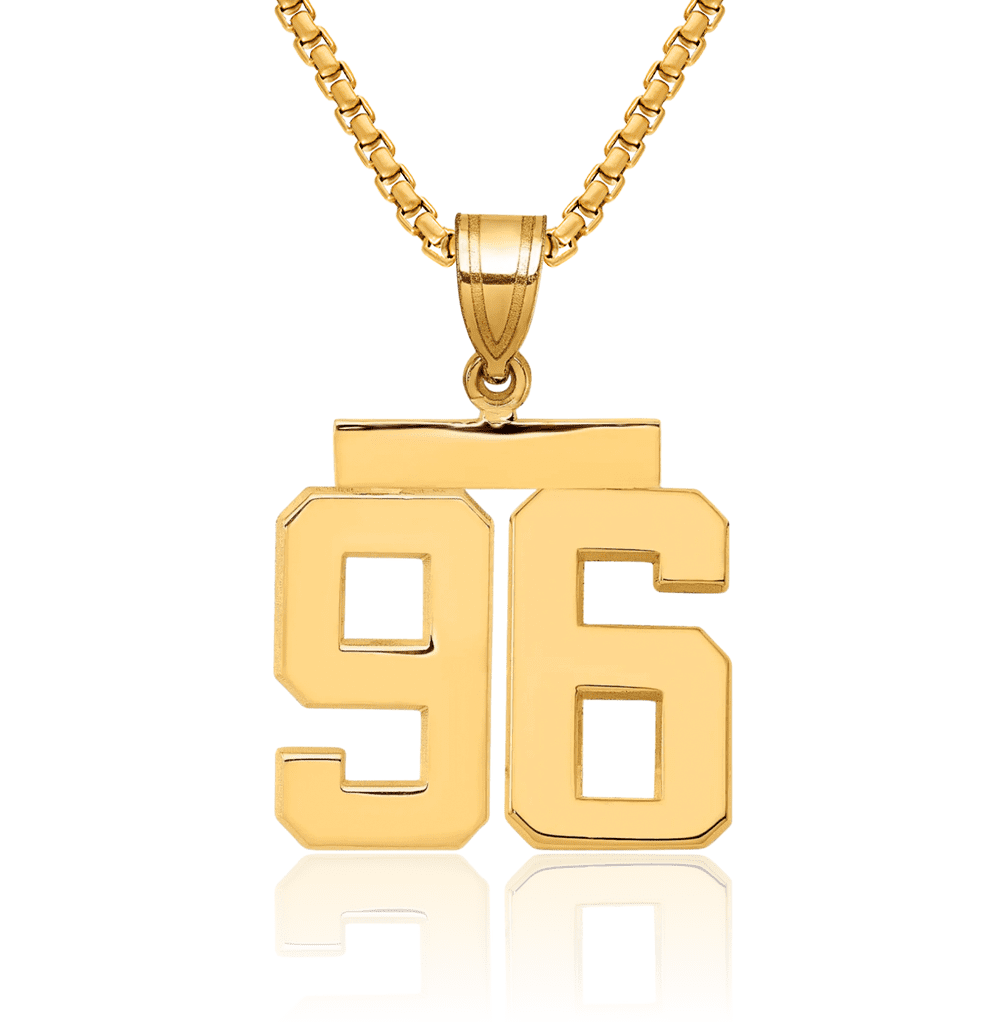 14K Solid Yellow Gold Medium Number 96 Necklace Chain Pendant Charm ...