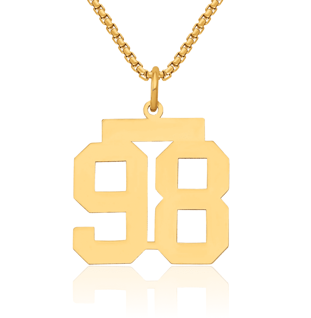 14K Solid Yellow Gold Medium Number 98 Necklace Chain Pendant Charm ...