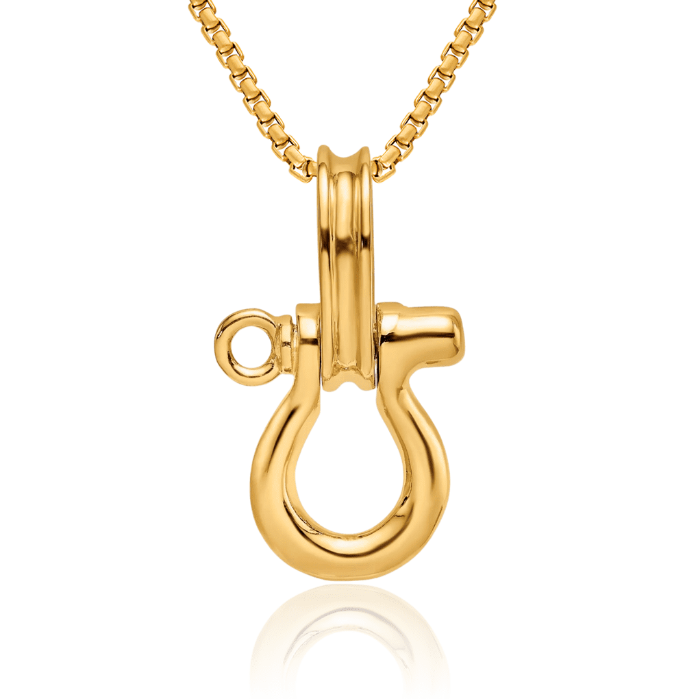 14K Solid Yellow Gold Medium Shackle Necklace Chain Pendant Charm ...