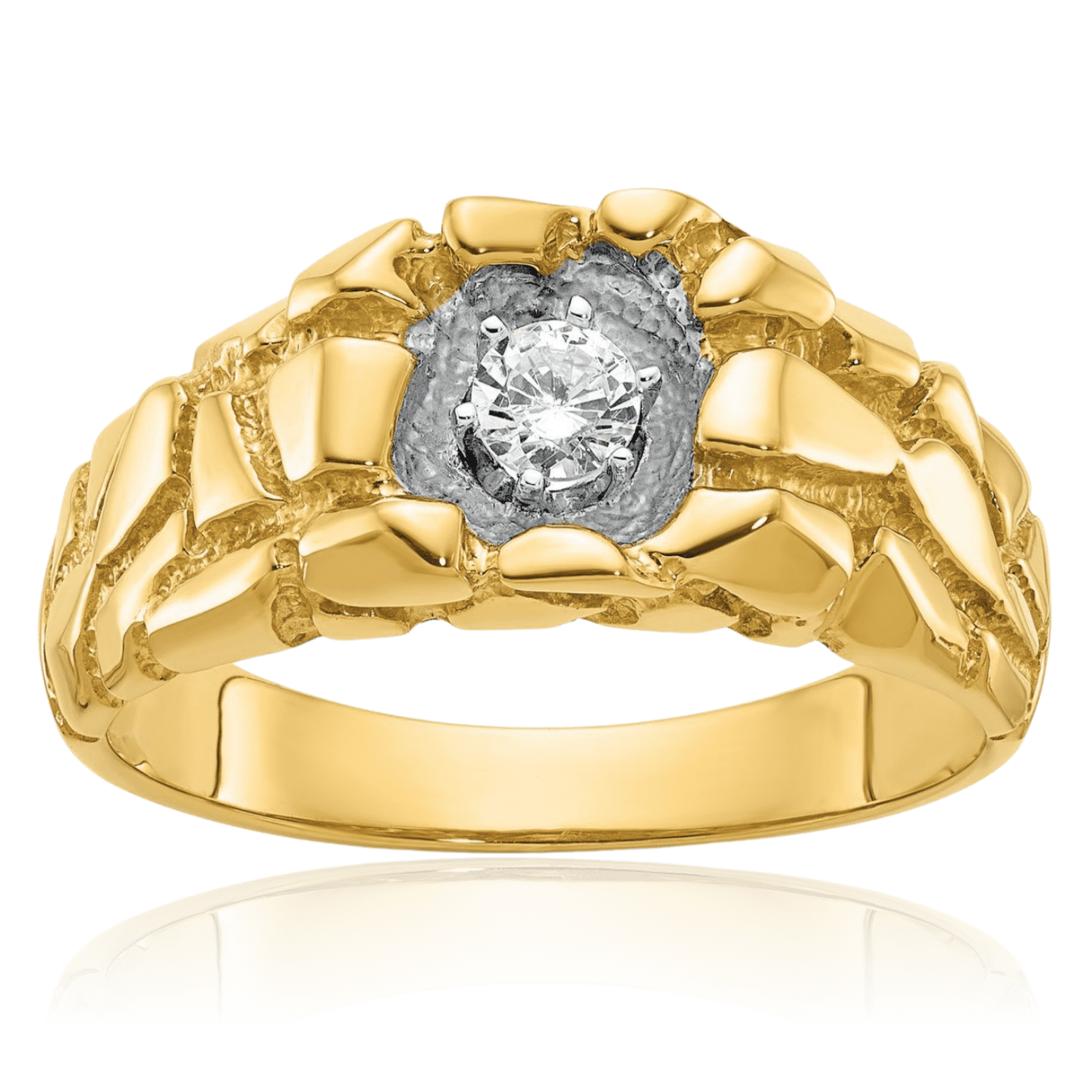 14K Solid Yellow Gold Mens Diamond Chunky Nugget Ring - Walmart.com