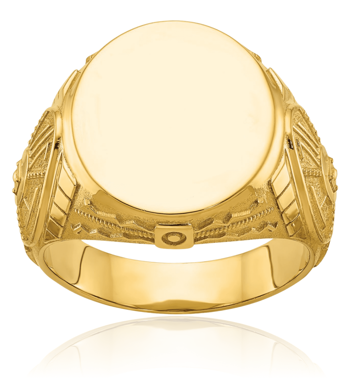 14K Solid Yellow Gold Mens Round Custom Engraved Signet Ring Handmade ...