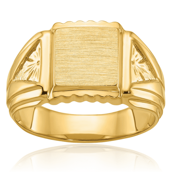 14K Solid Yellow Gold Mens Square Custom Engraved Signet Ring Handmade ...