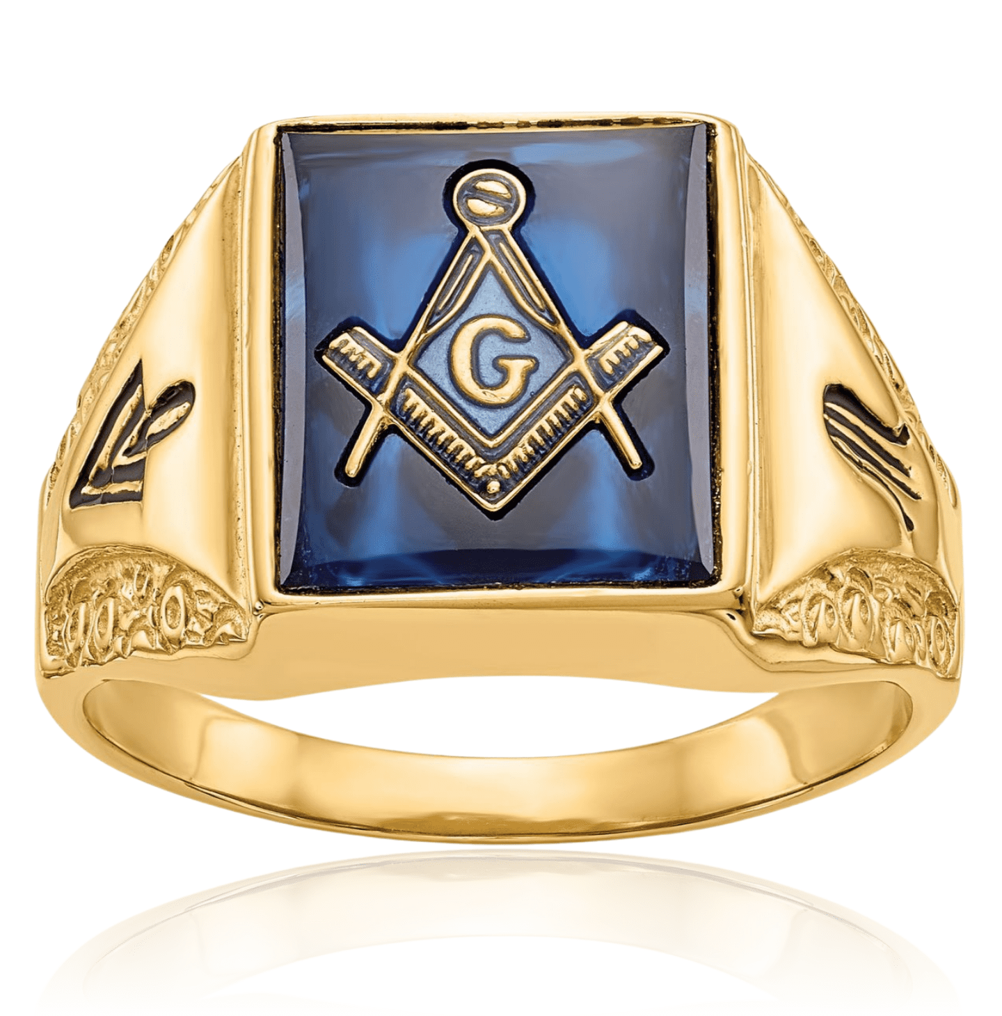 14K Solid Yellow Gold Mens Vintage Blue Spinel Master Mason Signet ...