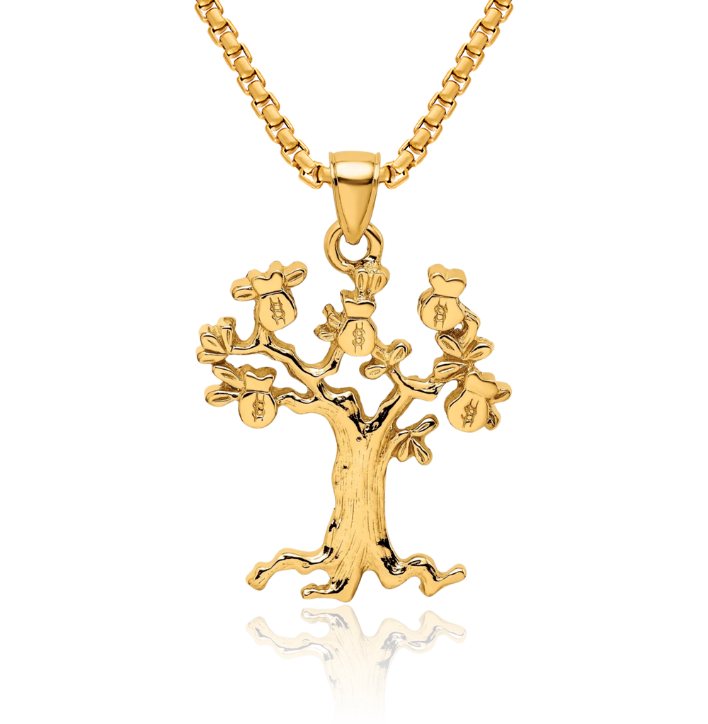 14K Solid Yellow Gold Money Tree of Life Necklace Chain Pendant Charm ...