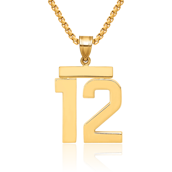 14K Solid Yellow Gold Number 12 Necklace Chain Pendant Charm with chain ...