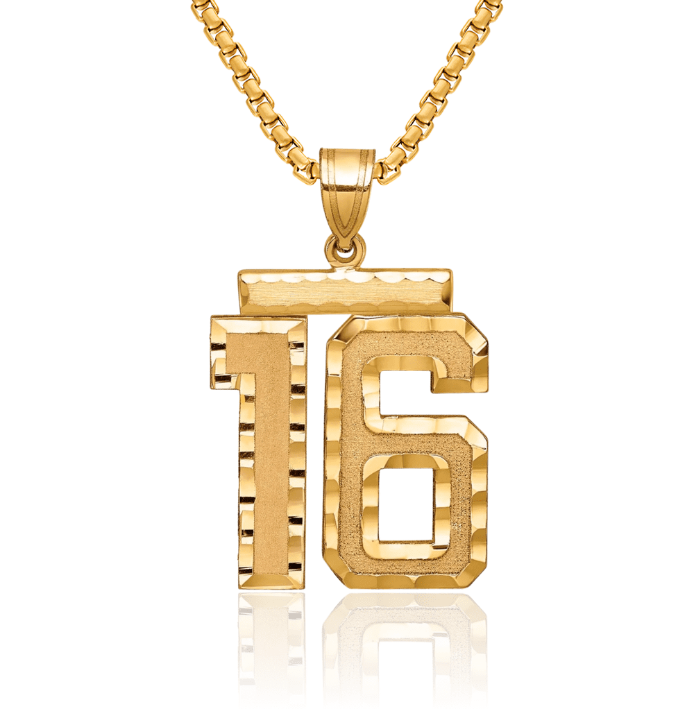 14K Solid Yellow Gold Number 16 Necklace Chain Pendant Charm - Walmart.com