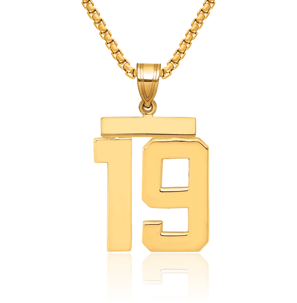 14K Solid Yellow Gold Number 19 Necklace Chain Pendant Charm with chain ...