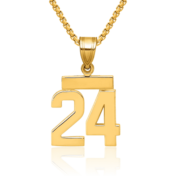 14K Solid Yellow Gold Number 24 Necklace Chain Pendant Charm - Walmart.com