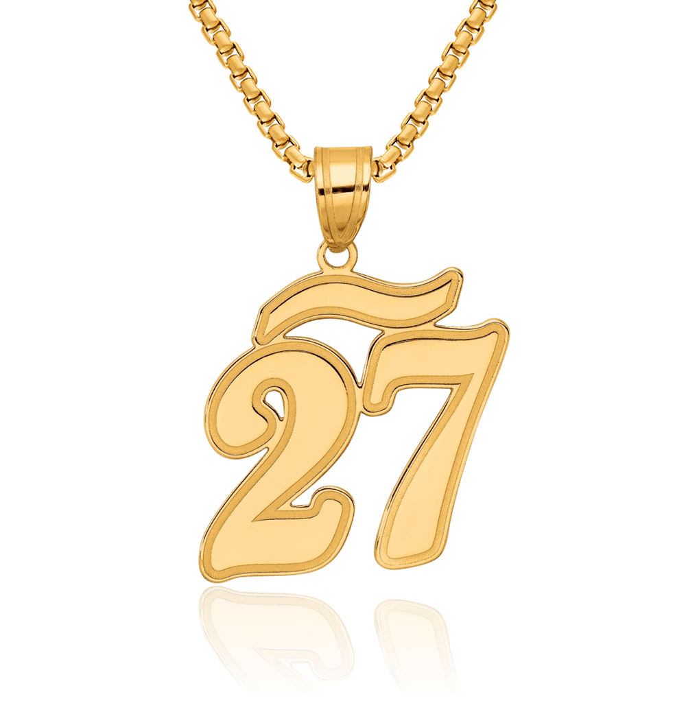 14K Solid Yellow Gold Number 27 Necklace Chain Pendant Charm with chain ...