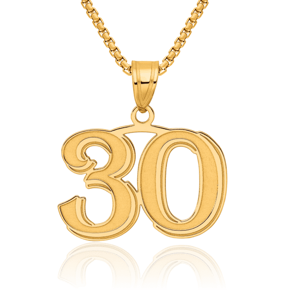 14K Solid Yellow Gold Number 30 Necklace Chain Pendant Charm with chain ...