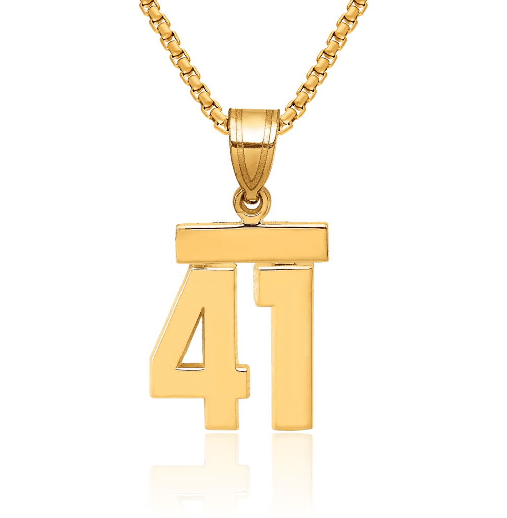 14K Solid Yellow Gold Number 41 Necklace Chain Pendant Charm with chain ...