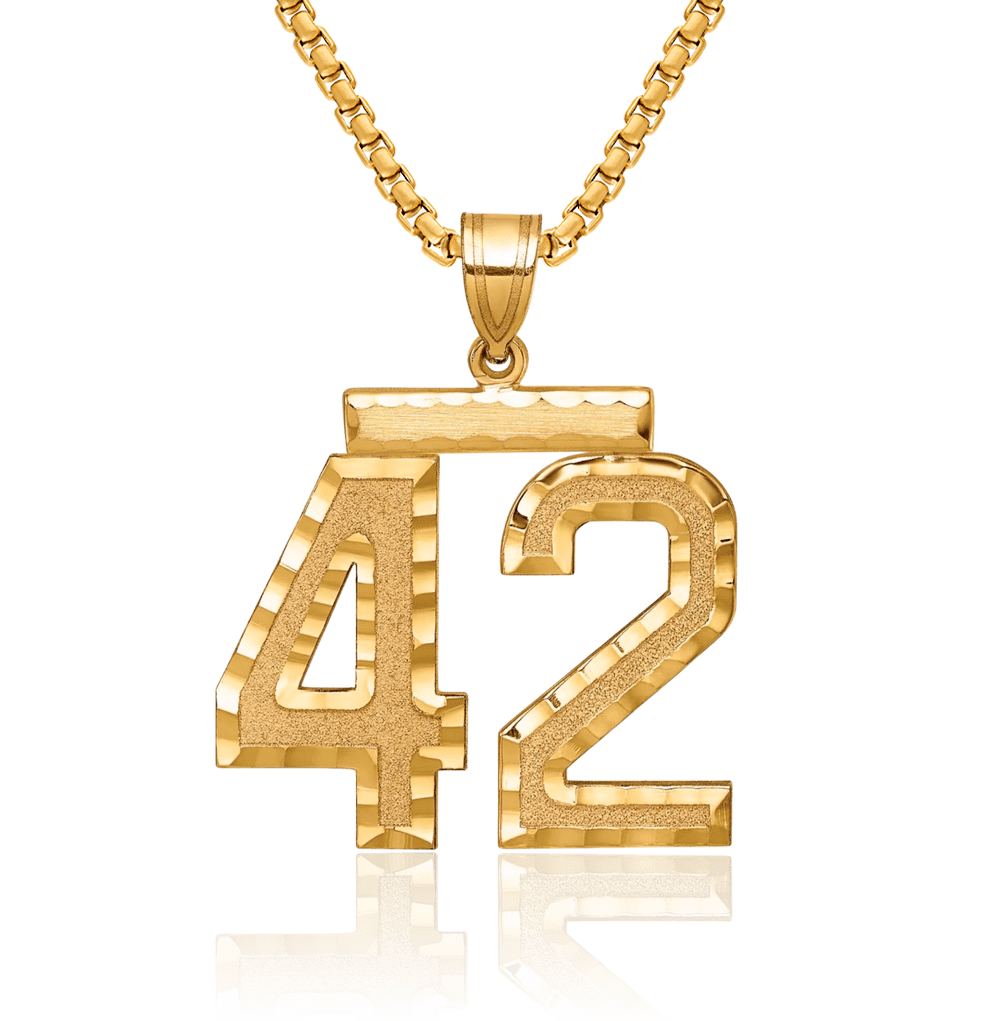14K Solid Yellow Gold Number 42 Necklace Chain Pendant Charm with chain ...