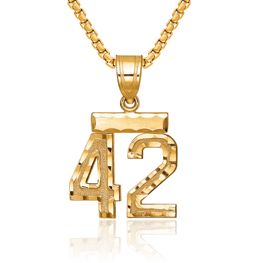 14K Solid Yellow Gold Number 42 Necklace Chain Pendant Charm with chain ...