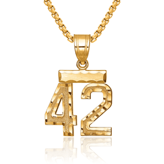 14K Solid Yellow Gold Number 42 Necklace Chain Pendant Charm with chain ...