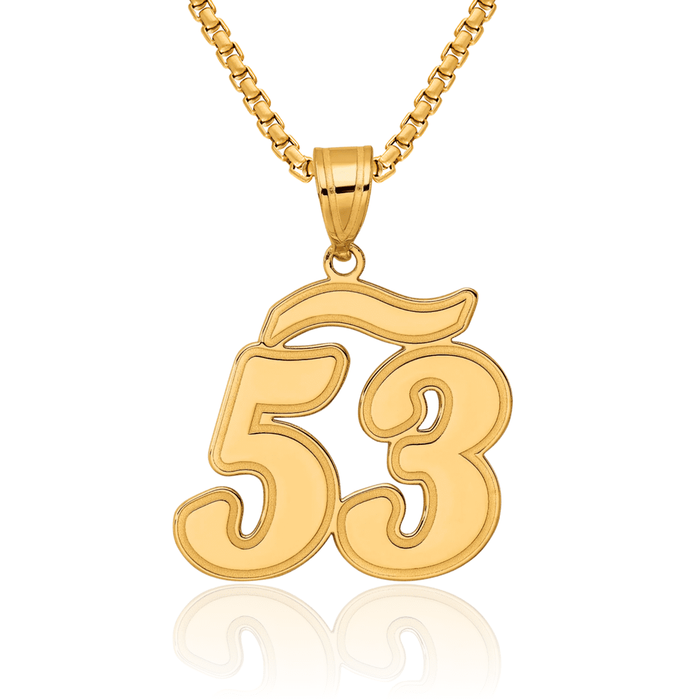 14K Solid Yellow Gold Number 53 Necklace Chain Pendant Charm with chain ...