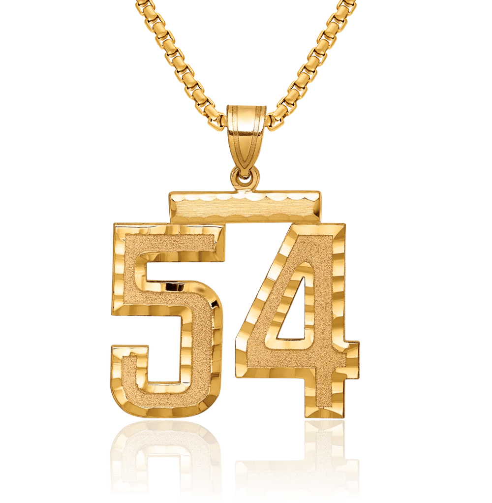 14K Solid Yellow Gold Number 54 Necklace Chain Pendant Charm with chain ...