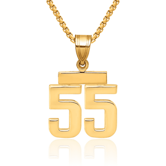 14K Solid Yellow Gold Number 55 Necklace Chain Pendant Charm with chain ...