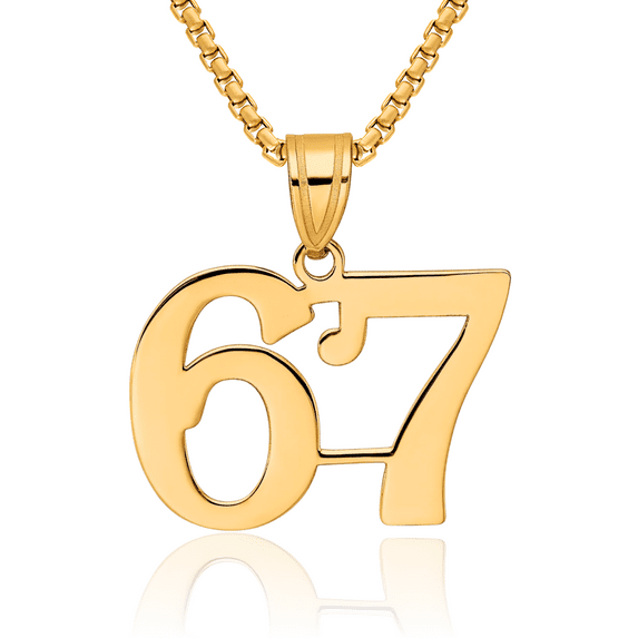 14K Solid Yellow Gold Number 67 Necklace Chain Pendant Charm with chain ...
