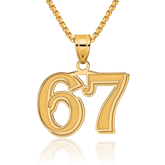 14K Solid Yellow Gold Number 67 Necklace Chain Pendant Charm with chain ...