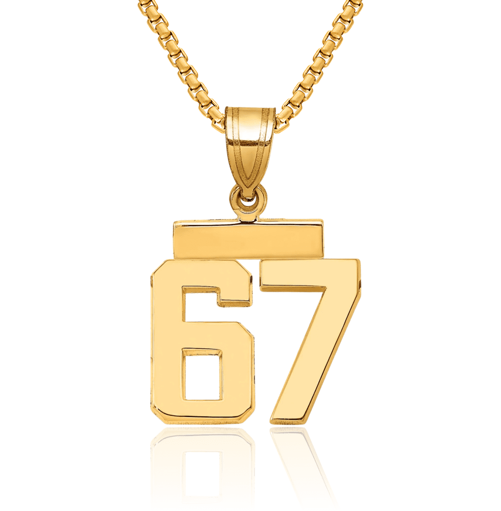 14K Solid Yellow Gold Number 67 Necklace Chain Pendant Charm with chain ...