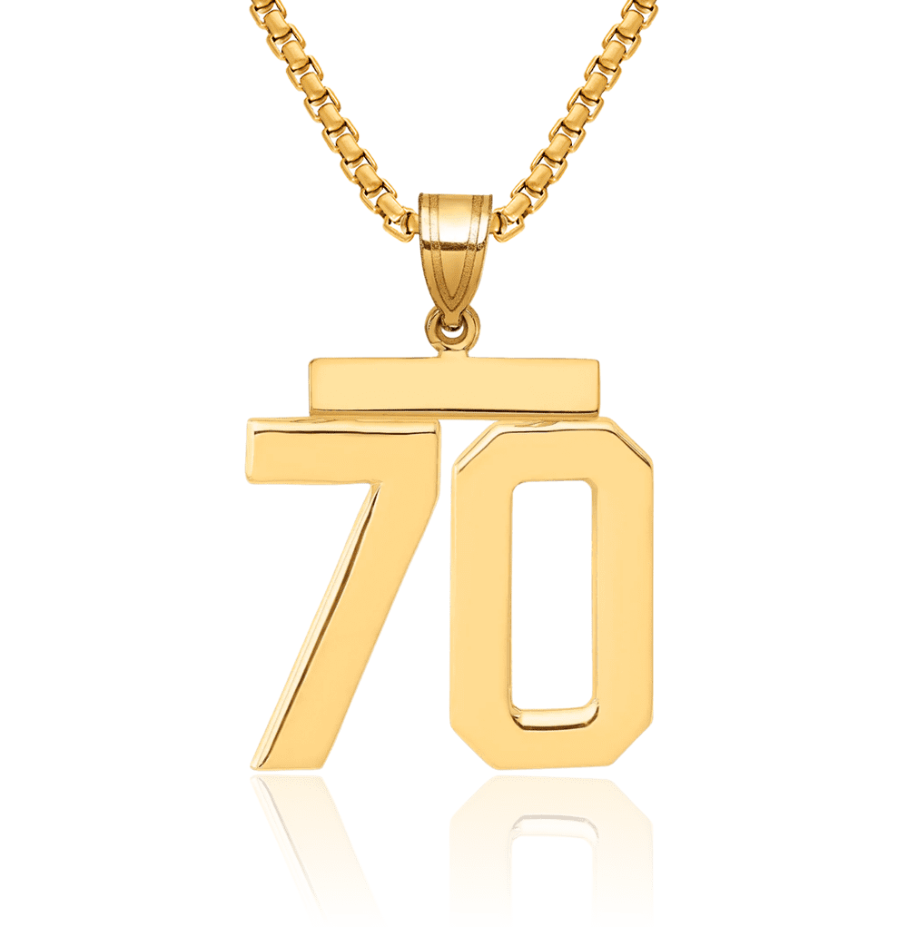 14K Solid Yellow Gold Number 70 Necklace Chain Pendant Charm with chain ...