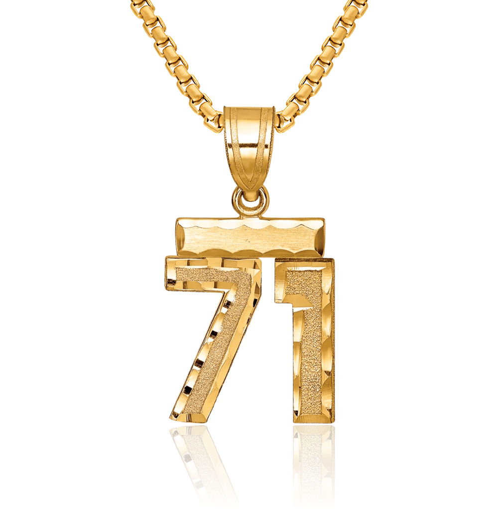 14K Solid Yellow Gold Number 71 Necklace Chain Pendant Charm with chain ...