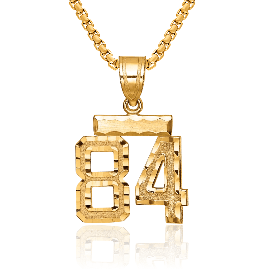 14K Solid Yellow Gold Number 84 Necklace Chain Pendant Charm with chain ...