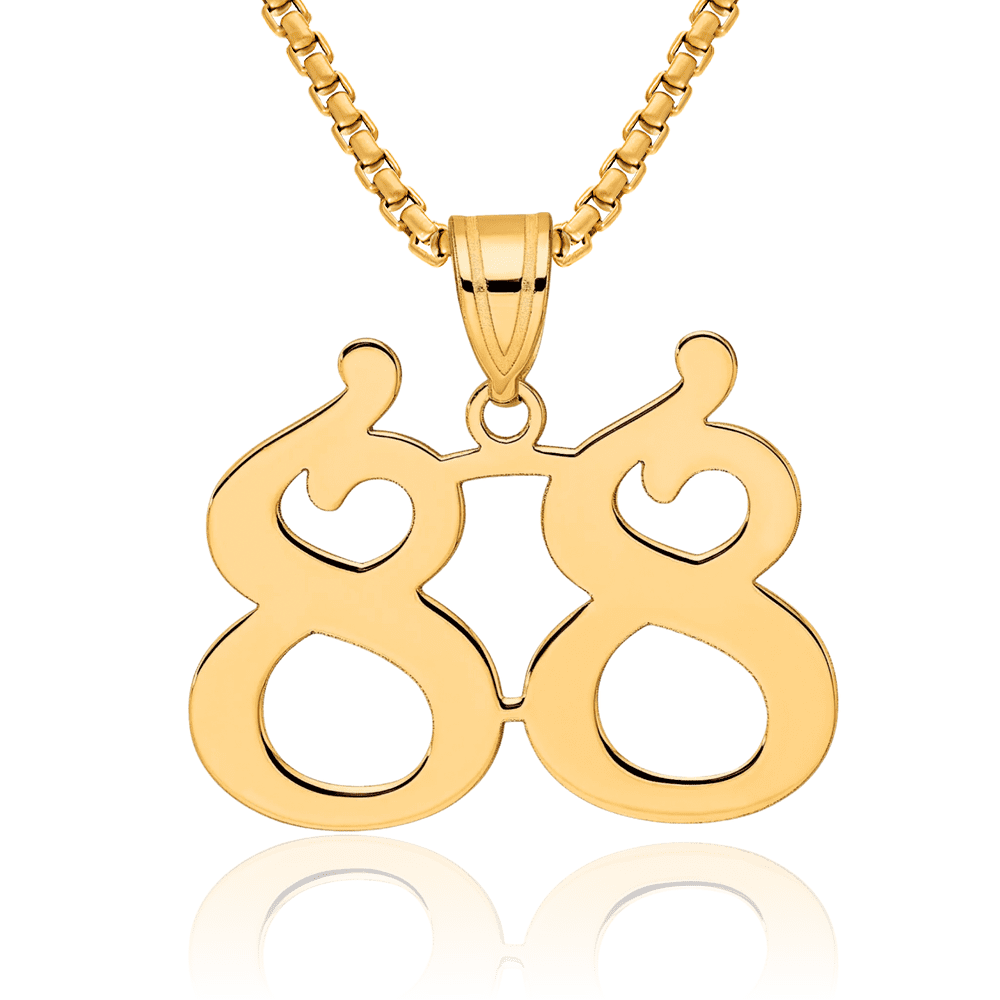 14K Solid Yellow Gold Number 88 Necklace Chain Pendant Charm with chain ...
