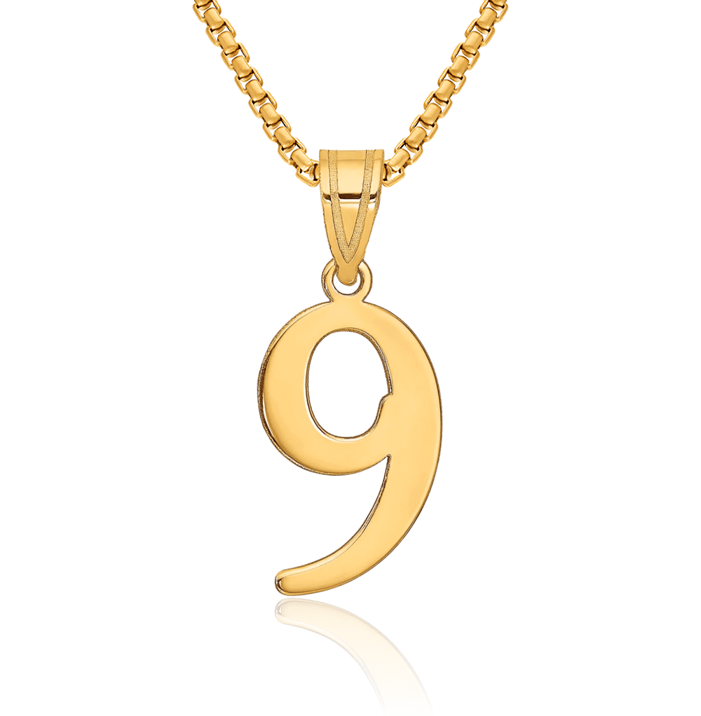 14K Solid Yellow Gold Number 9 Necklace Chain Pendant Charm - Walmart.com