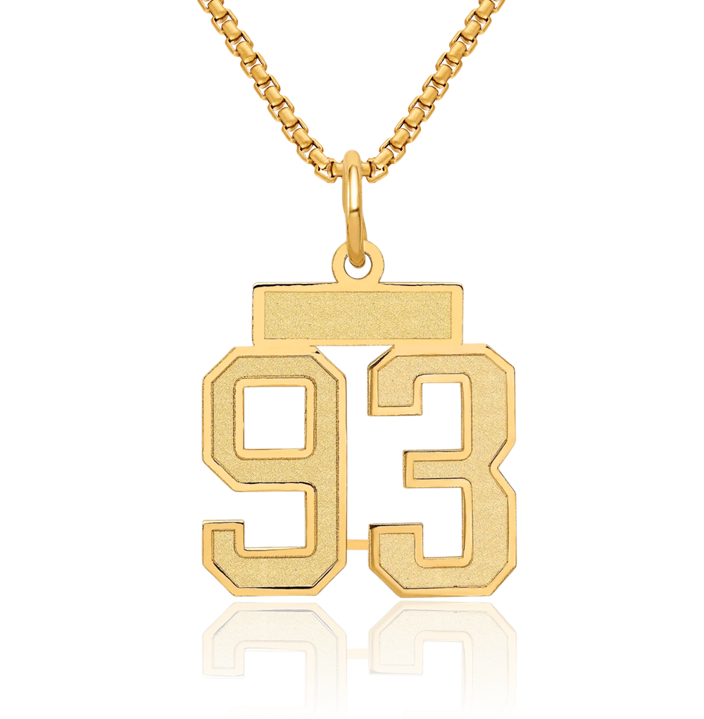 14K Solid Yellow Gold Number 93 Necklace Chain Pendant Charm with chain ...