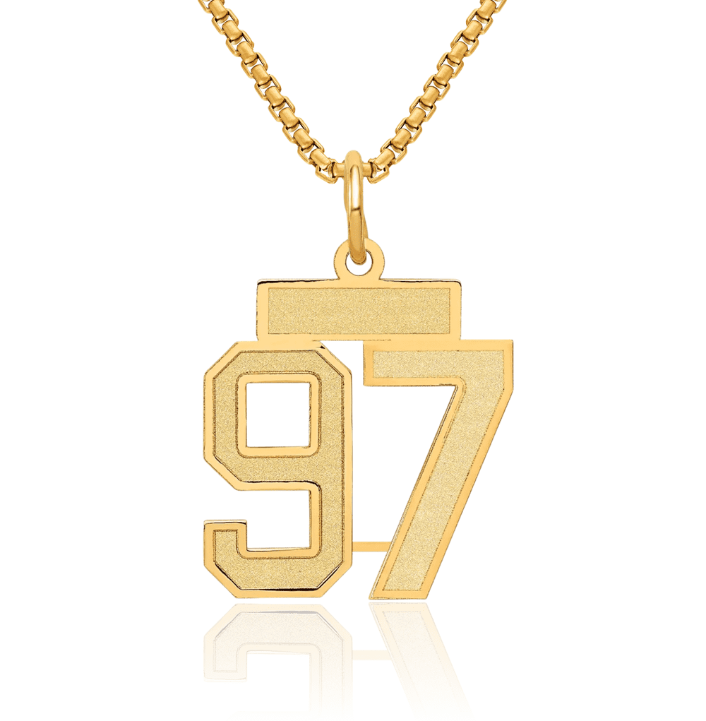 14K Solid Yellow Gold Number 97 Necklace Chain Pendant Charm with chain ...