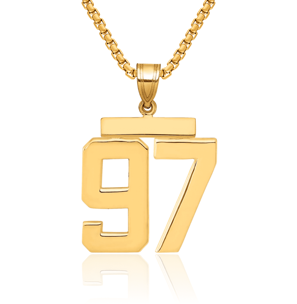 14K Solid Yellow Gold Number 97 Necklace Chain Pendant Charm with chain ...