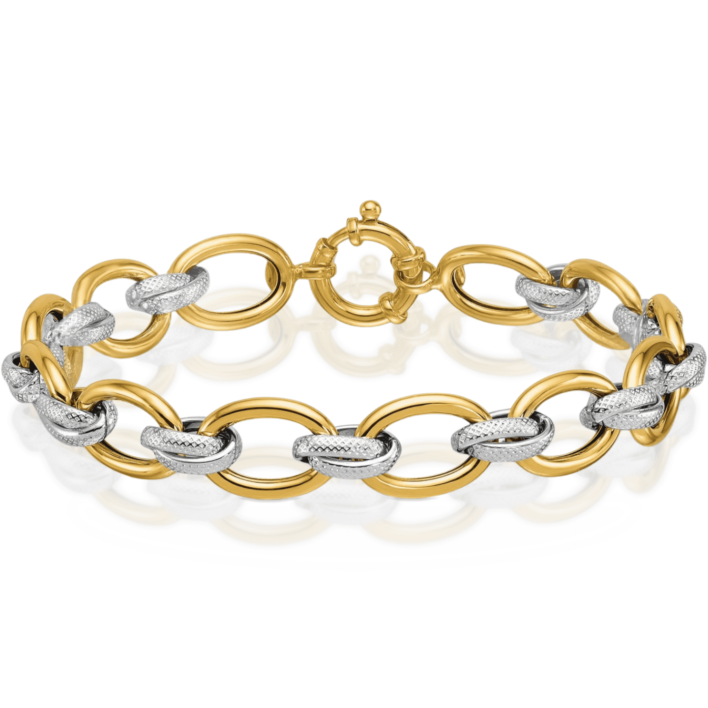 14K Solid Yellow Gold Oval Cable Rolo Link Chain Bracelet - Walmart.com