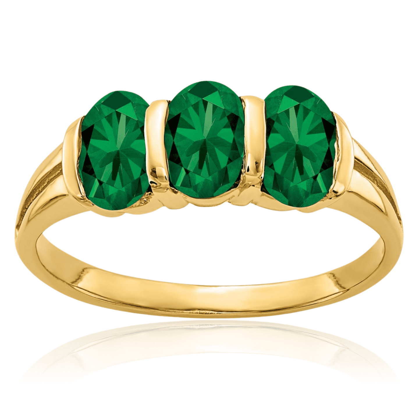 14K Solid Yellow Gold Oval Mount Saint Helens Green Helenite 3-stone ...