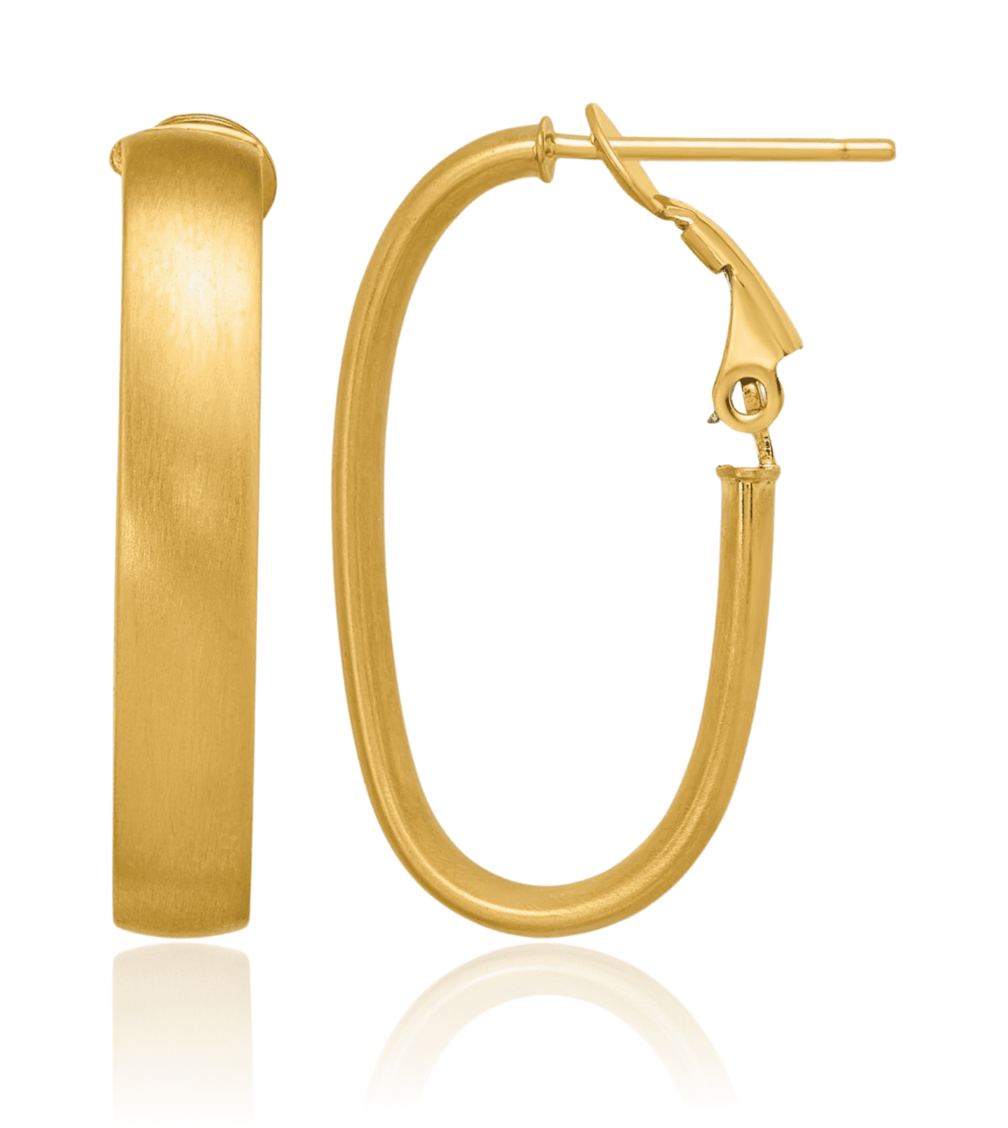 14K Solid Yellow Gold Oval Omega Clip Back Post Medium Hoop Earrings ...