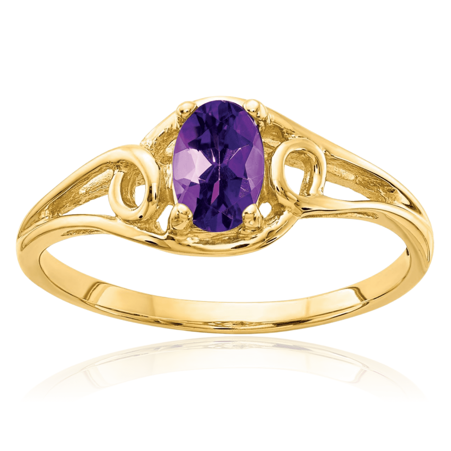 14K Solid Yellow Gold Oval Purple Amethyst Ring Gemstone Band February ...