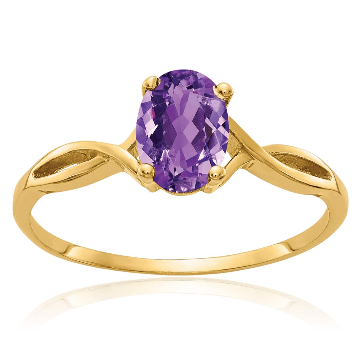14K Solid Yellow Gold Oval Purple Amethyst Solitaire Ring Gemstone Band ...