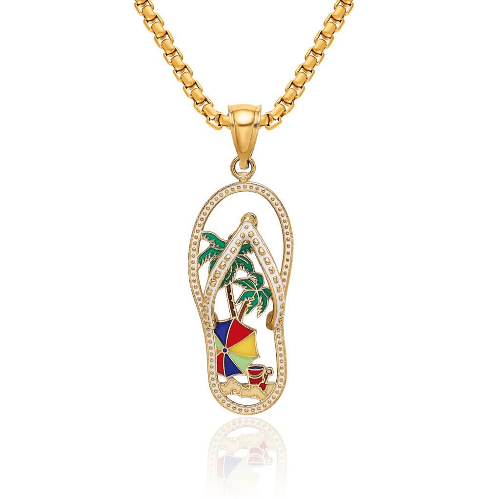14K Solid Yellow Gold Palm Tree Hawaiian Flip Flop Sandals Necklace ...