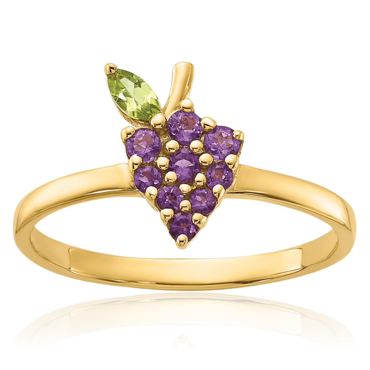 14K Solid Yellow Gold Purple Amethyst Green Peridot Grapes Ring ...