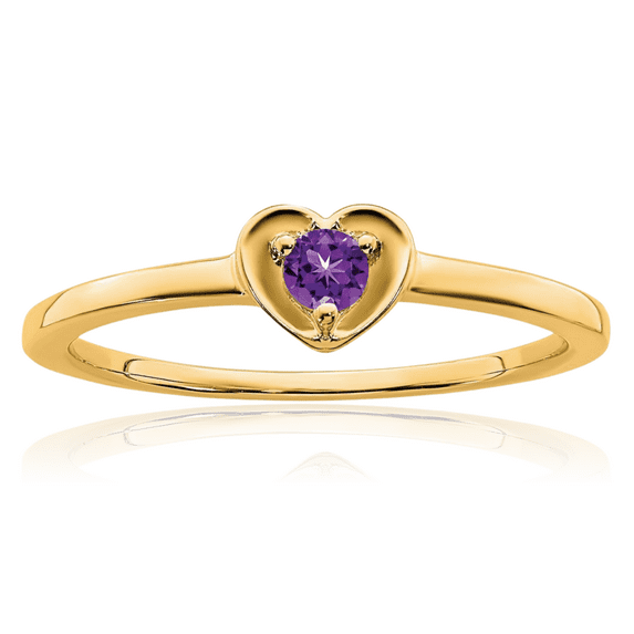 14K Solid Yellow Gold Purple Amethyst Heart Ring Love Band February ...
