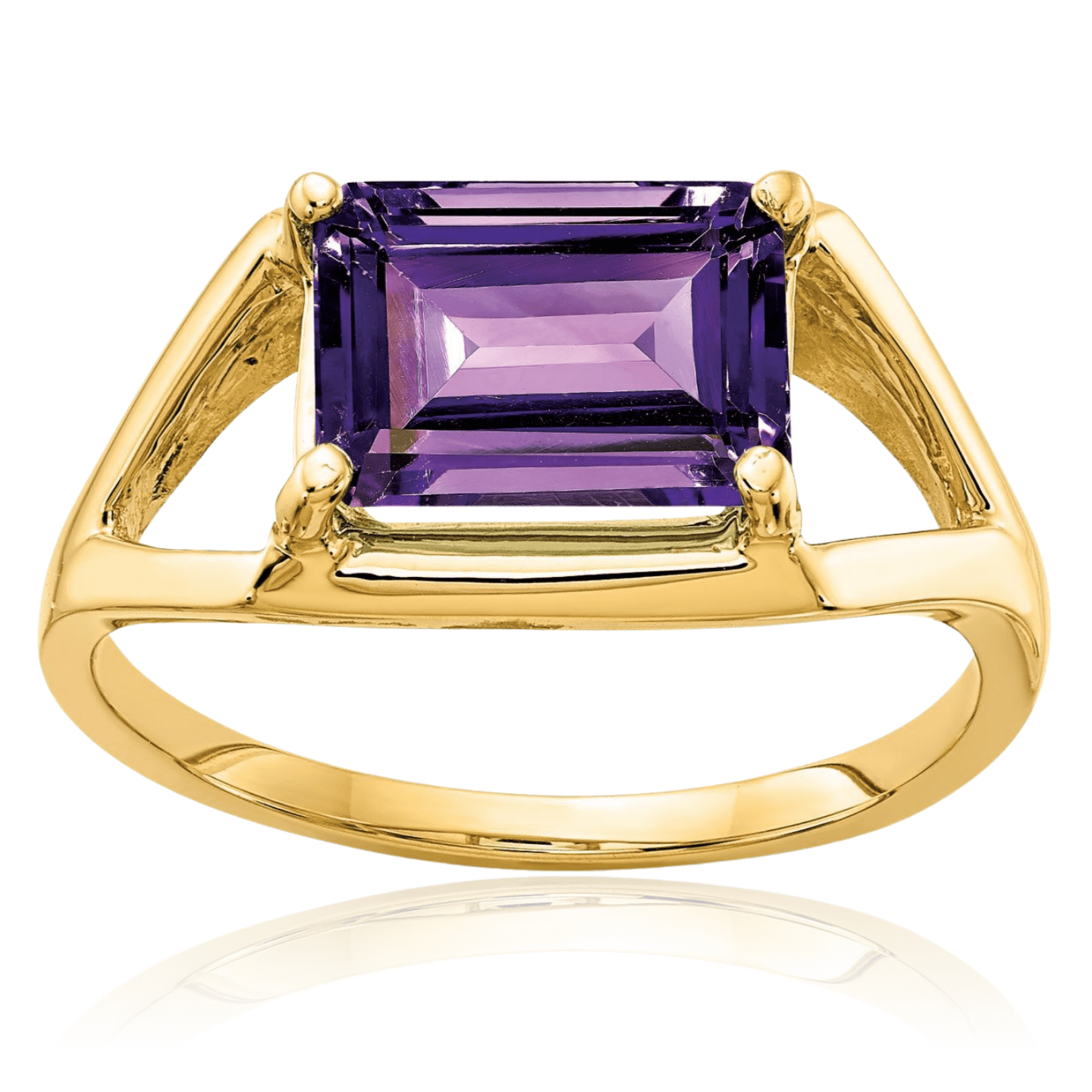 14K Solid Yellow Gold Purple Amethyst Ring Gemstone Band February ...