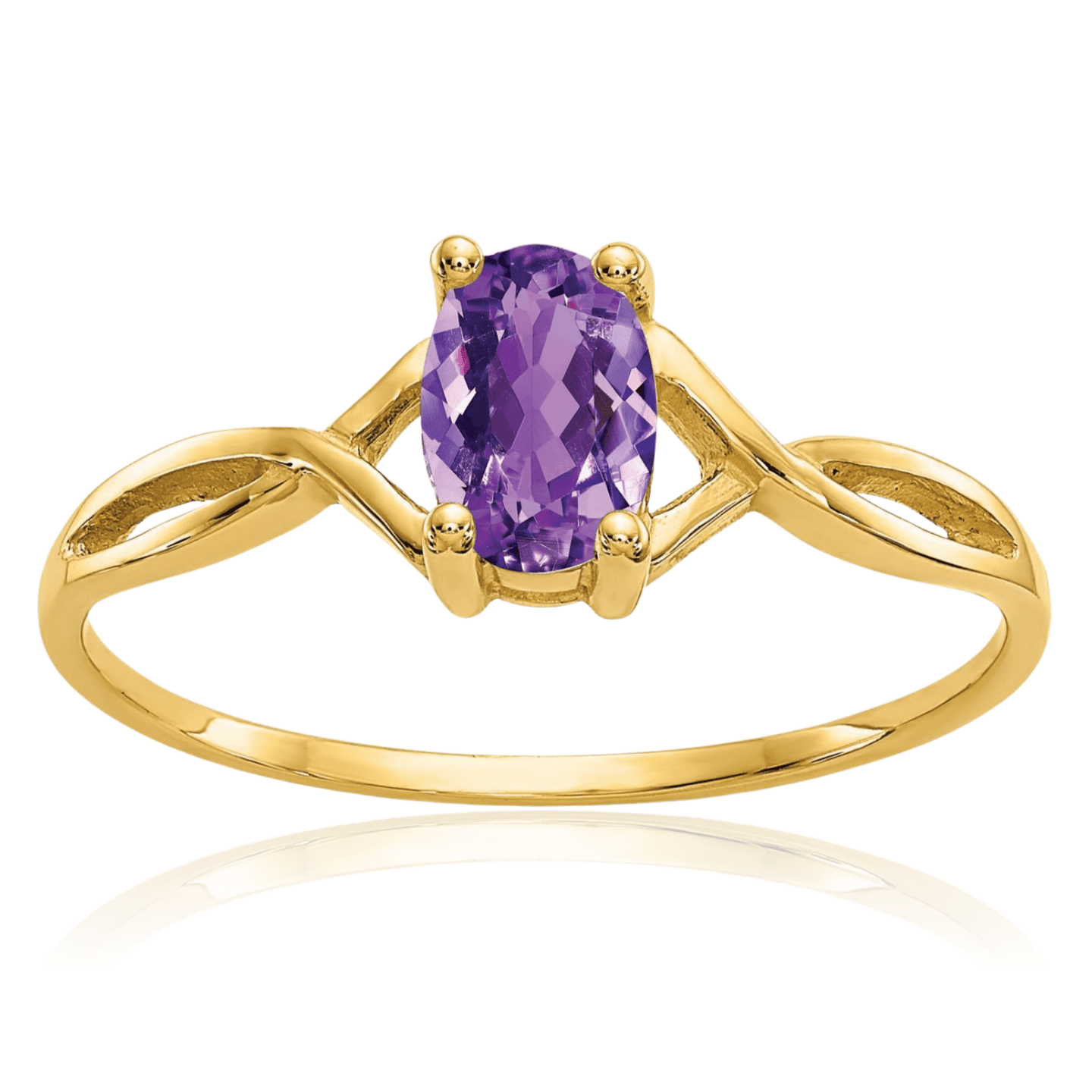 14K Solid Yellow Gold Purple Amethyst Ring Gemstone Band February ...