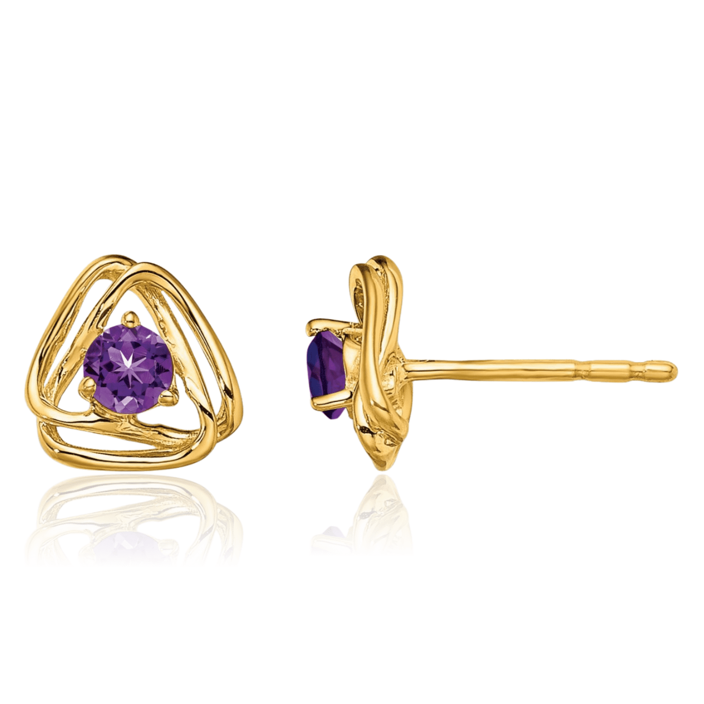 14K Solid Yellow Gold Purple Amethyst Stud Earrings February Birthstone ...