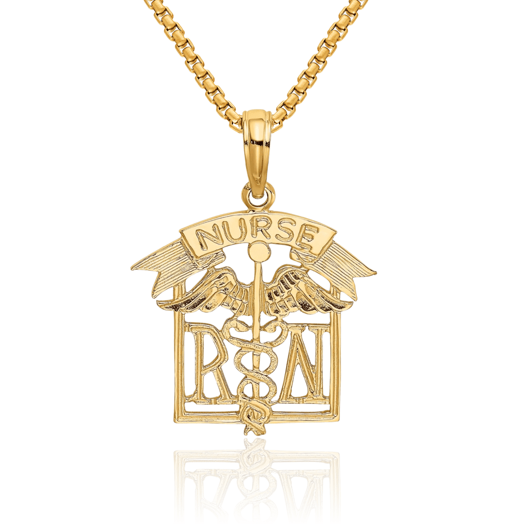 14K Solid Yellow Gold Registered Nurse Caduceus Paramedic Rn Doctor ...
