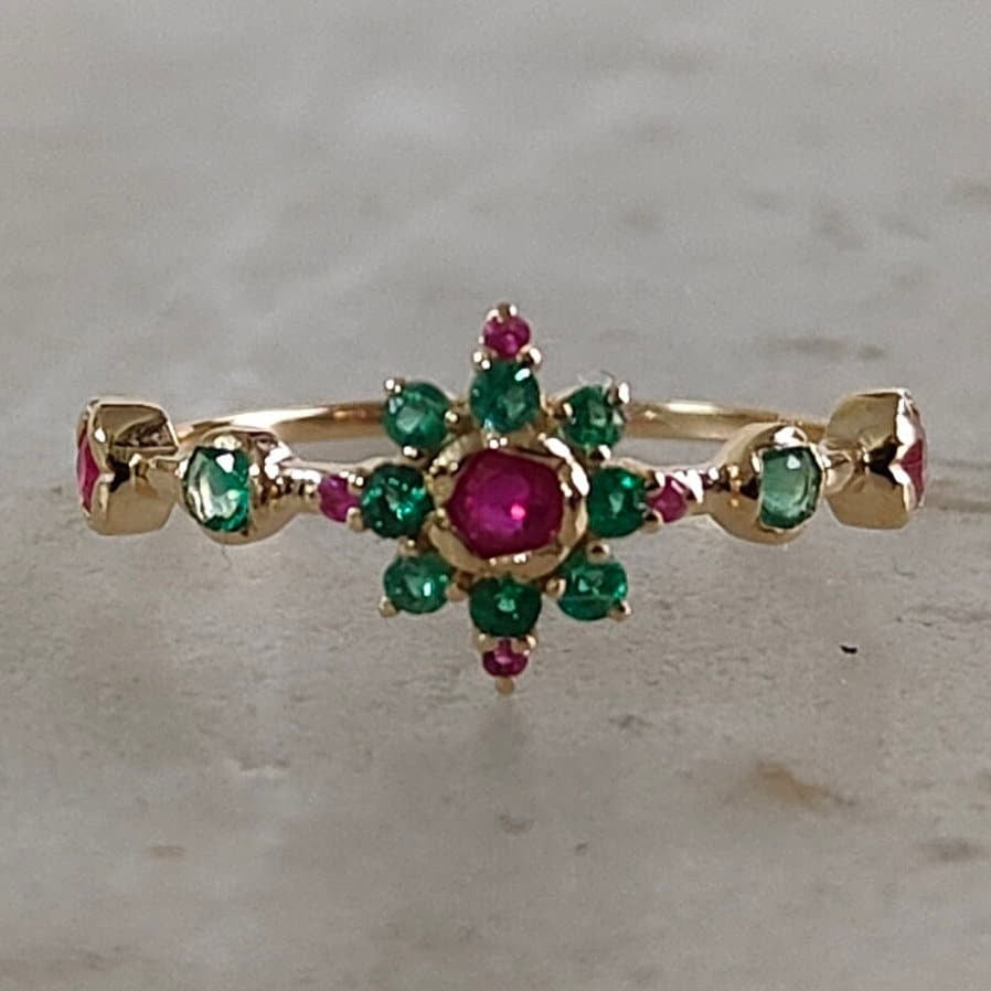 14K Solid Yellow Gold Ring with Natural Emerald & Ruby - Walmart.com