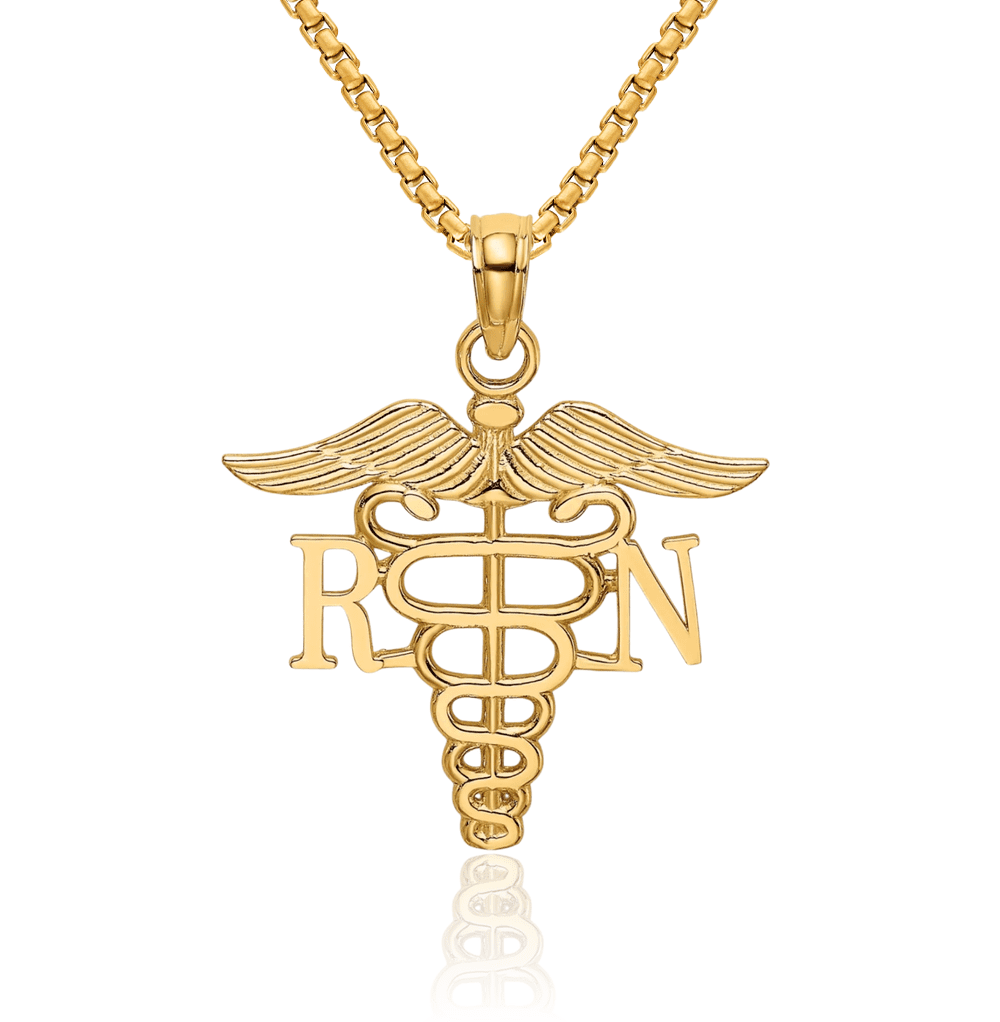 14K Solid Yellow Gold Rn Nurse Caduceus Paramedic Emt Doctor Medical ...
