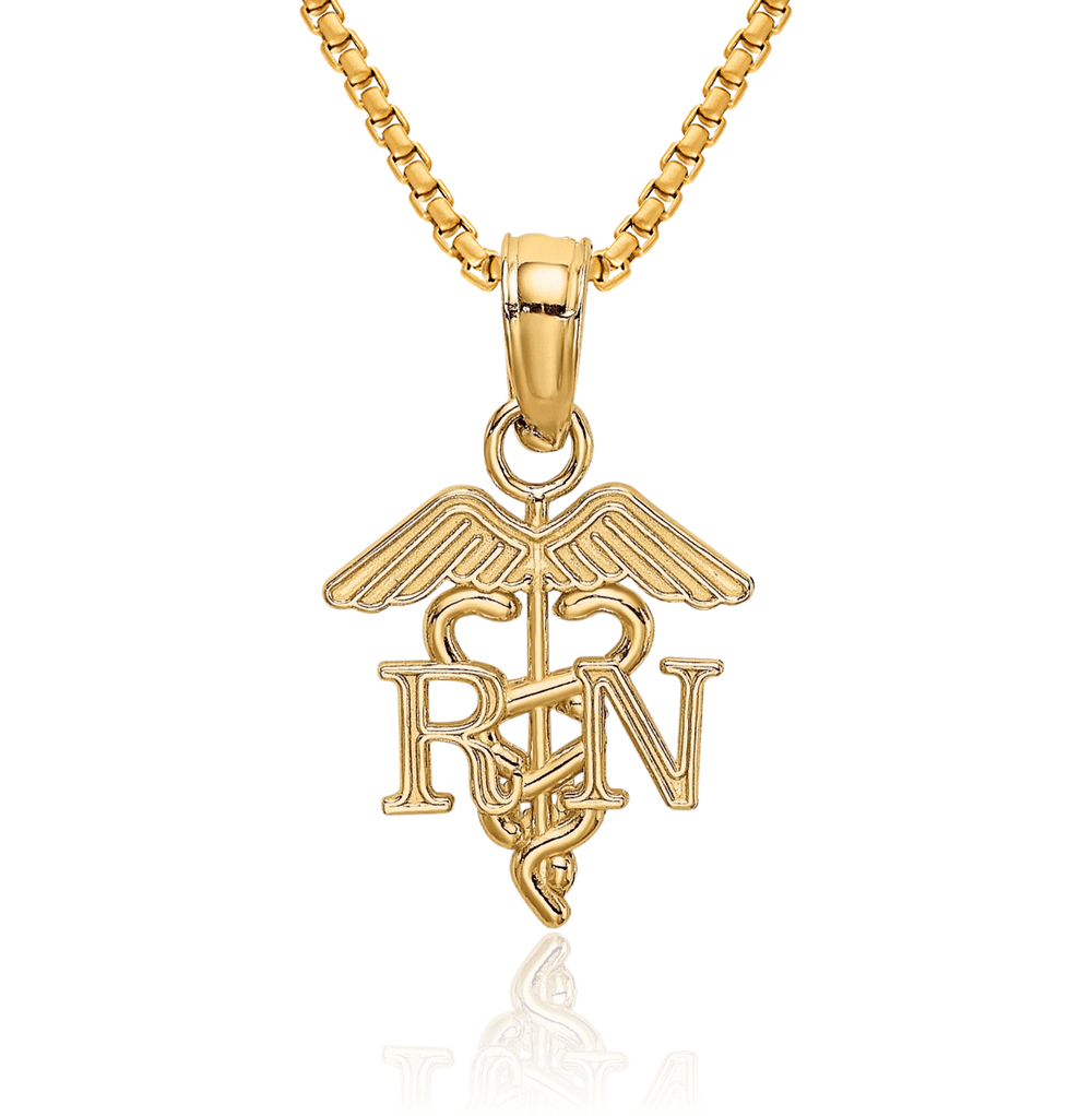 14K Solid Yellow Gold Rn Nurse Caduceus Paramedic Emt Doctor Medical ...