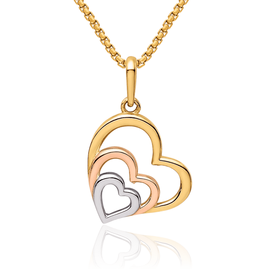 14K Solid Yellow Gold Rose White 3 Heart Necklace Love Pendant Charm ...