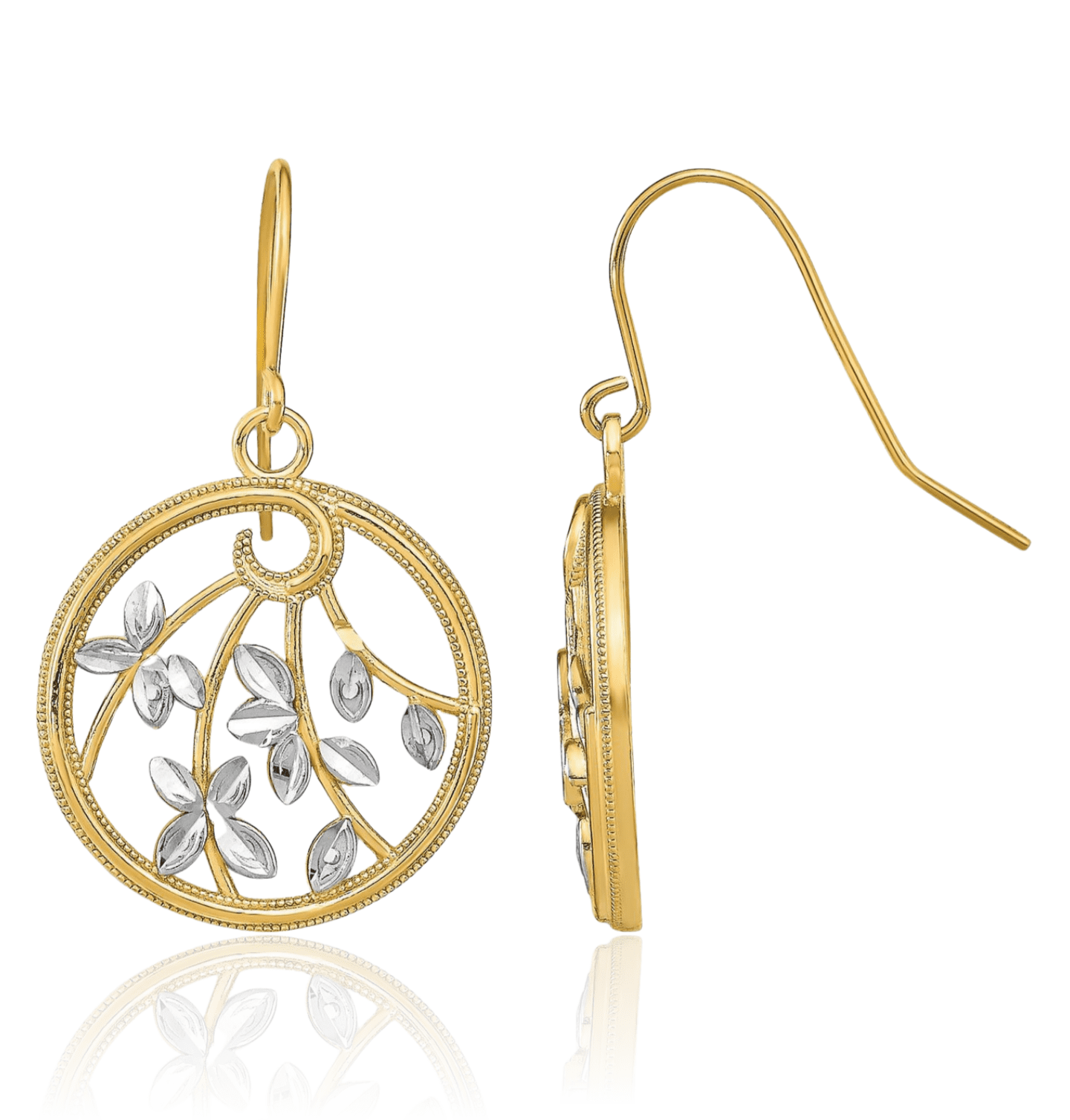 14K Solid Yellow Gold Round Drop Dangle Earrings - Walmart.com
