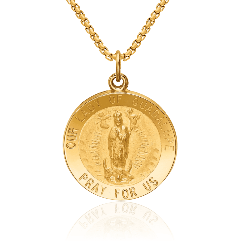 14K Solid Yellow Gold Round Our Lady of Guadalupe Virgin Mary Medal ...
